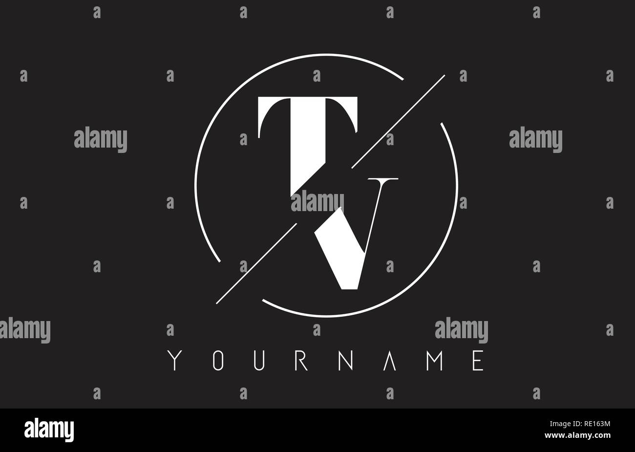 TV Letter Logo with Cutted and Intersected Design and Round Frame ...