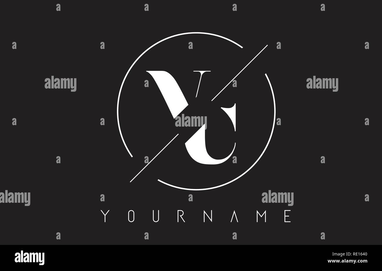 VC Letter Logo with Cutted and Intersected Design and Round Frame ...