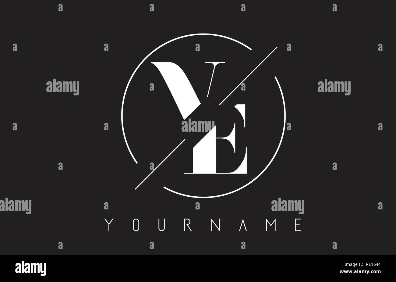 VE Letter Logo with Cutted and Intersected Design and Round Frame ...