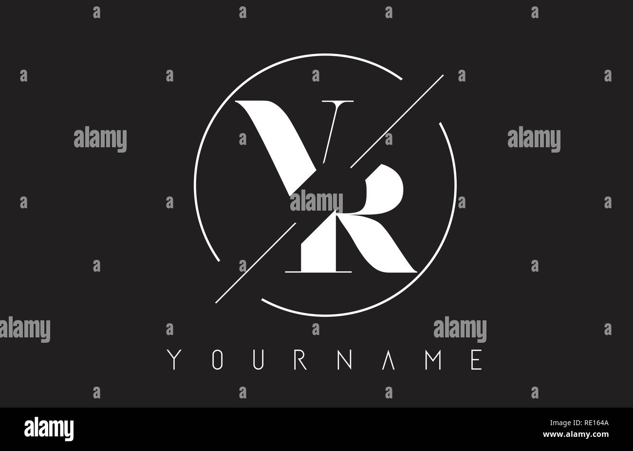 VR Letter Logo with Cutted and Intersected Design and Round Frame ...
