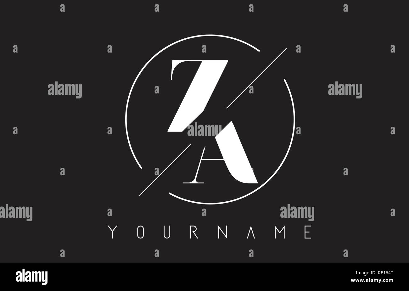 ZA Letter Logo with Cutted and Intersected Design and Round Frame ...