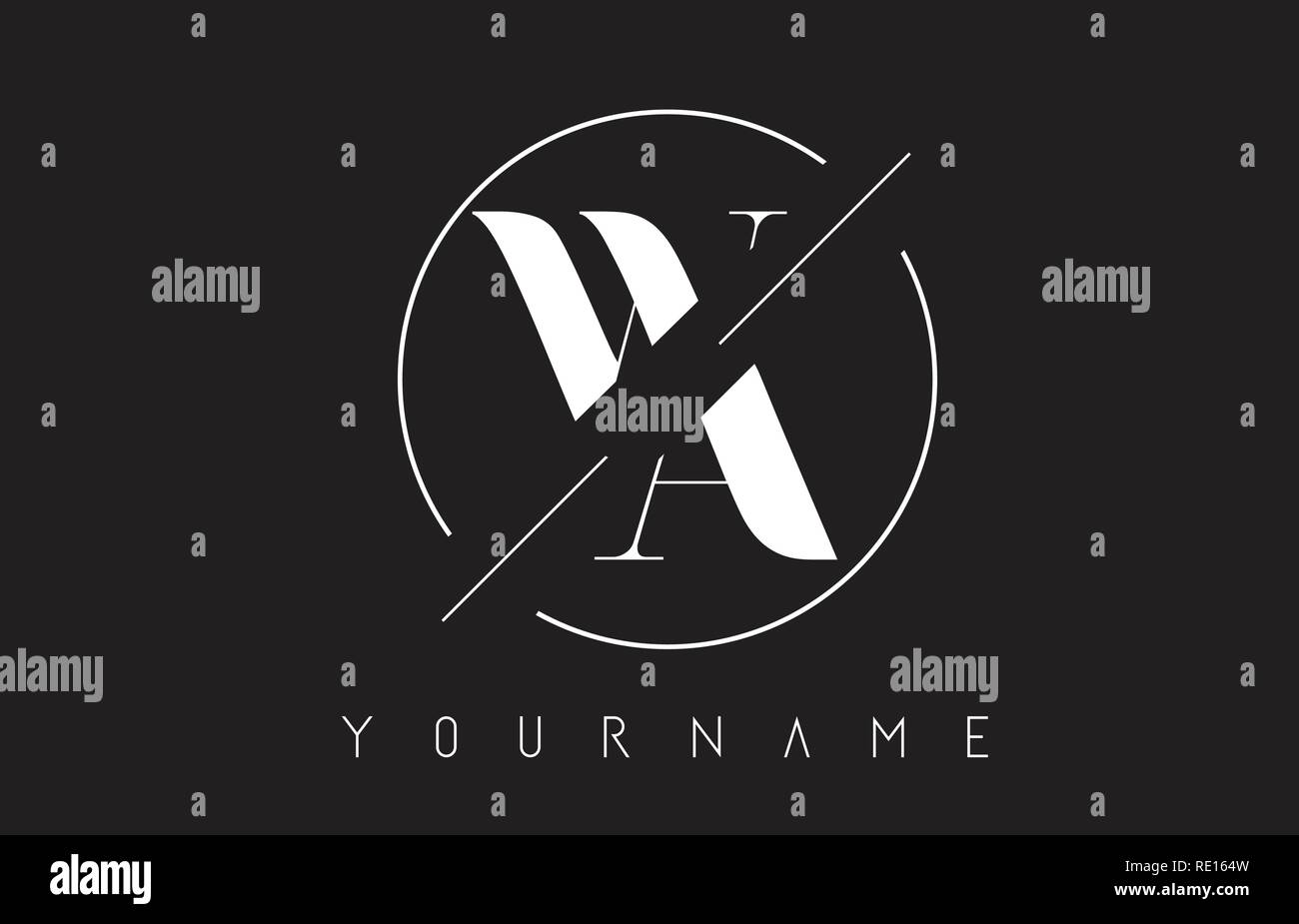 WA Letter Logo with Cutted and Intersected Design and Round Frame ...