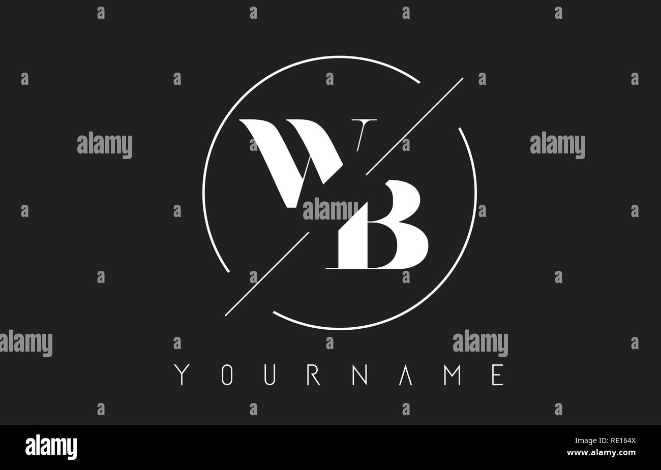 WB Letter Logo with Cutted and Intersected Design and Round Frame ...