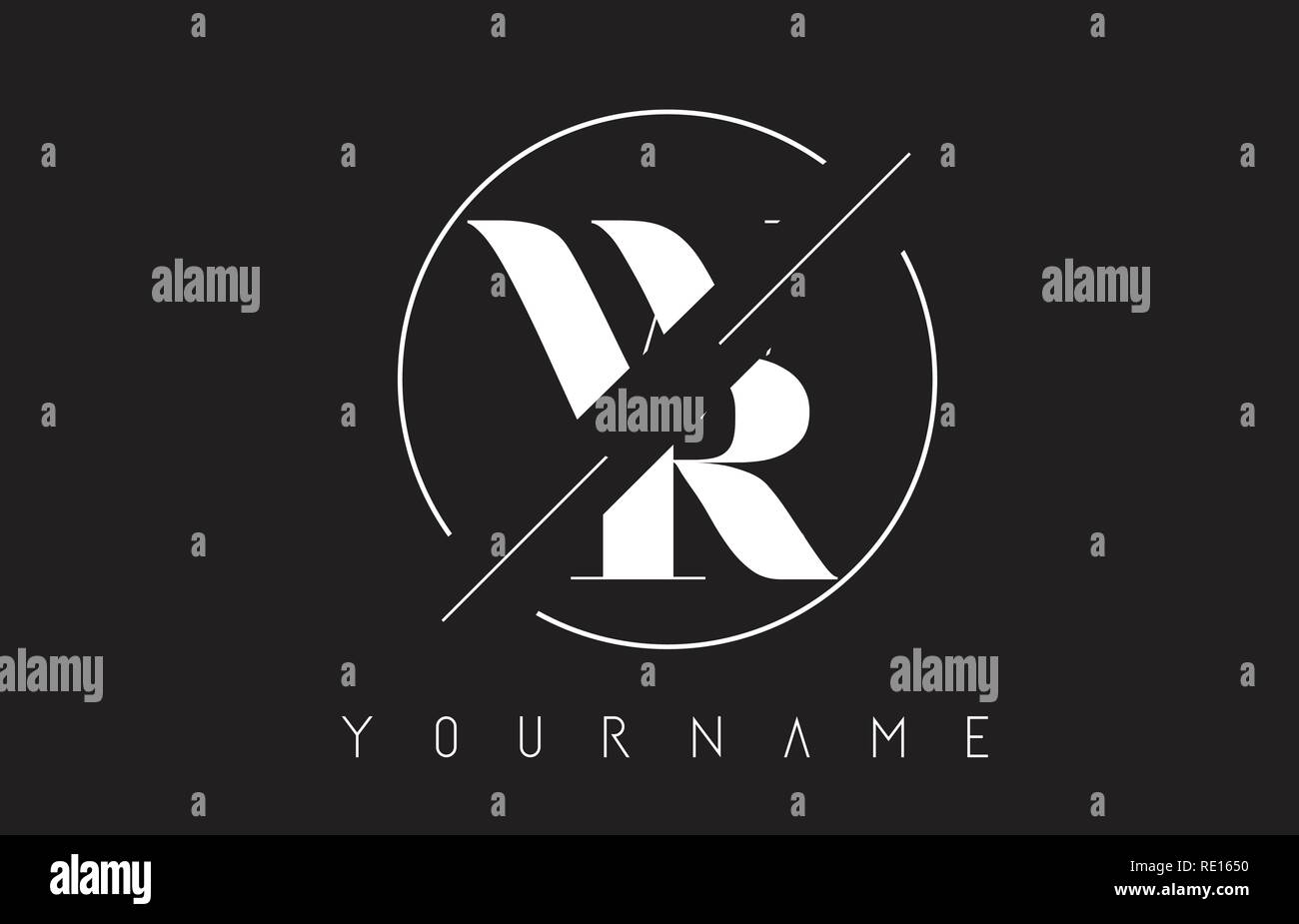 WR Letter Logo with Cutted and Intersected Design and Round Frame ...