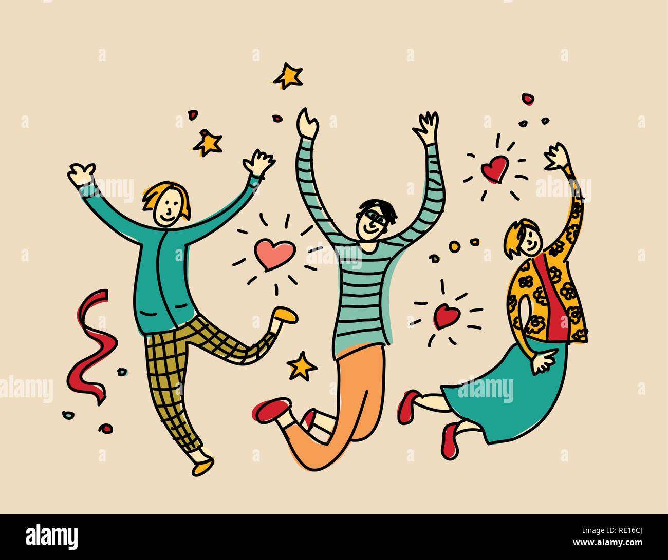 Happy jump young happy friends team people Stock Vector Image & Art - Alamy