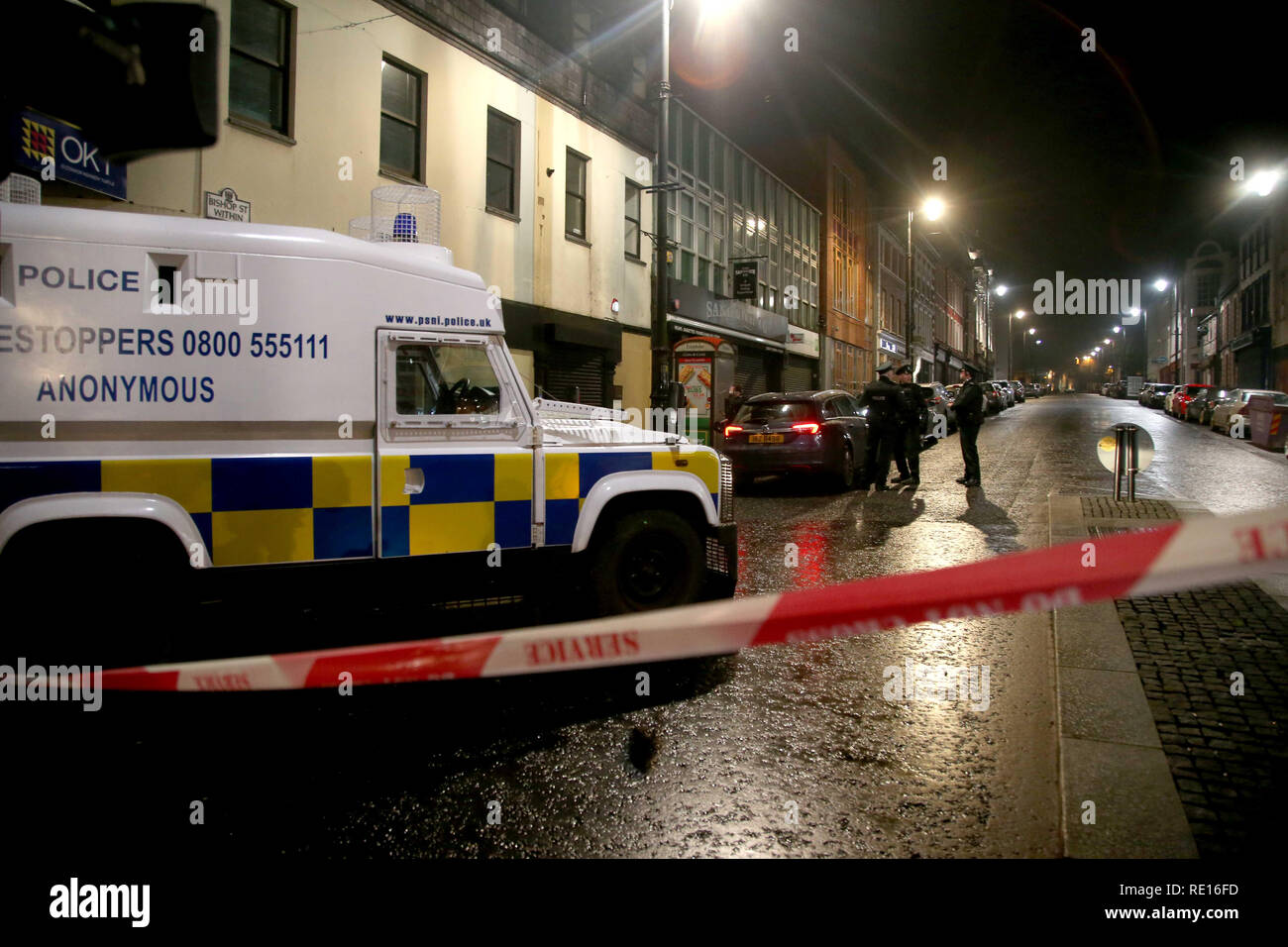 Police near the scene of a suspected car bomb on Bishop Street in ...