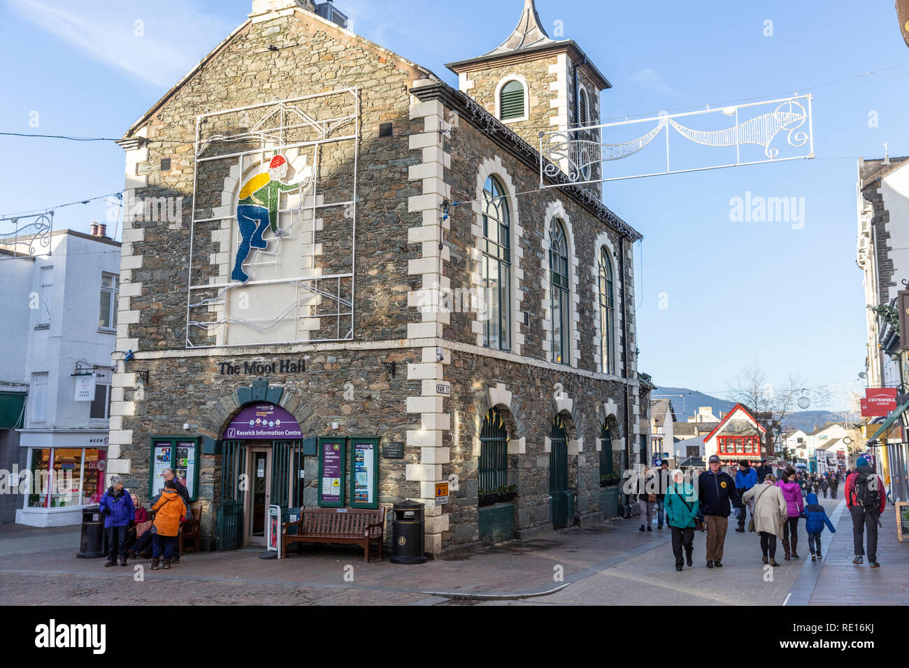 Keswick, a market town in the Lake District with the moot hall and ...