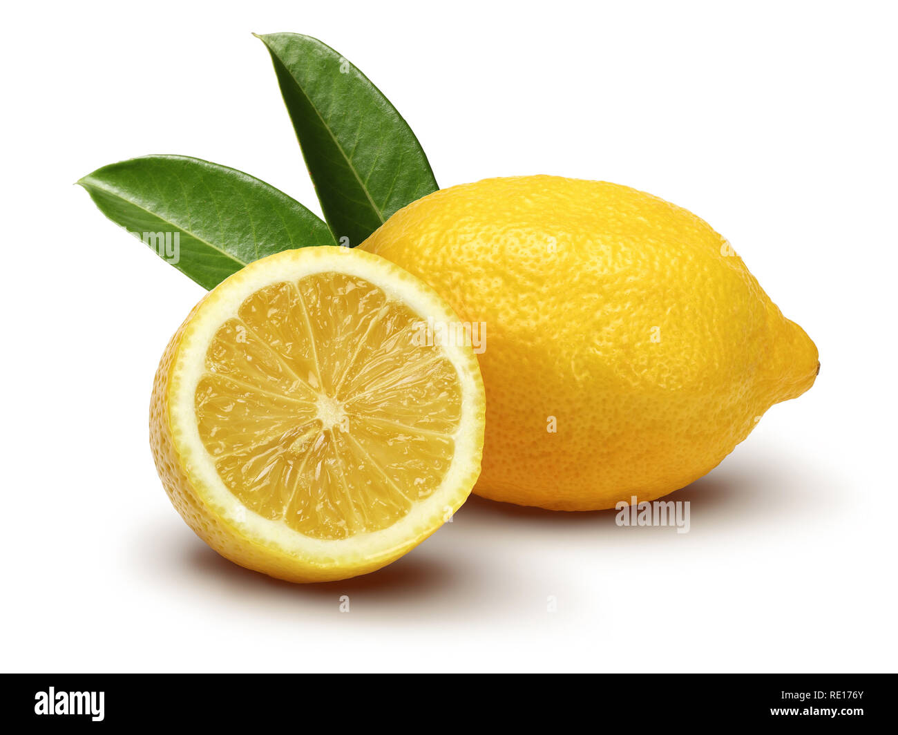 Fresh lemon fruits with leaves isolated on white background Stock Photo ...