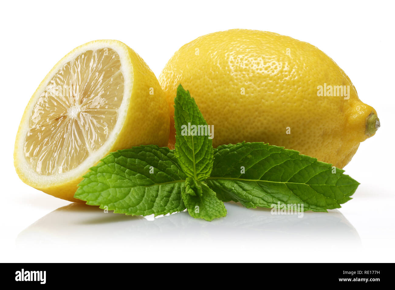 Fresh lemon fruits and mint leaves isolated on white background Stock ...