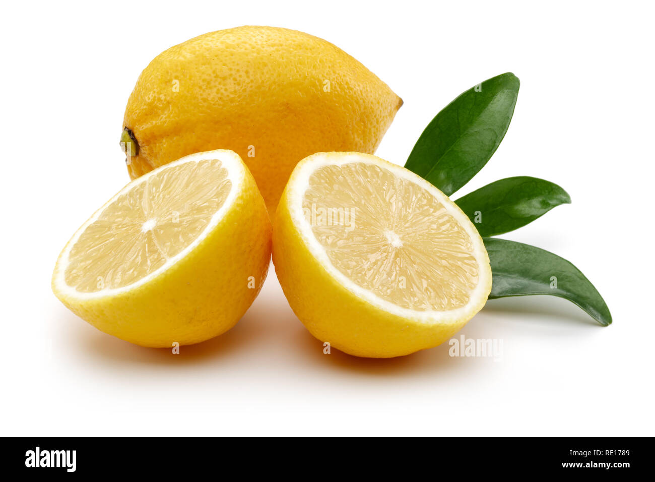 Fresh lemon fruits with leaves isolated on white background Stock Photo ...