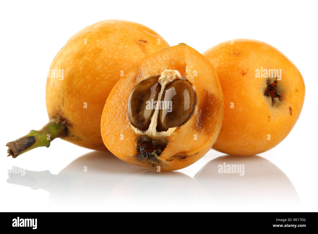 Ripe Loquat fruit or Japanese Plum isolated on white background Stock ...