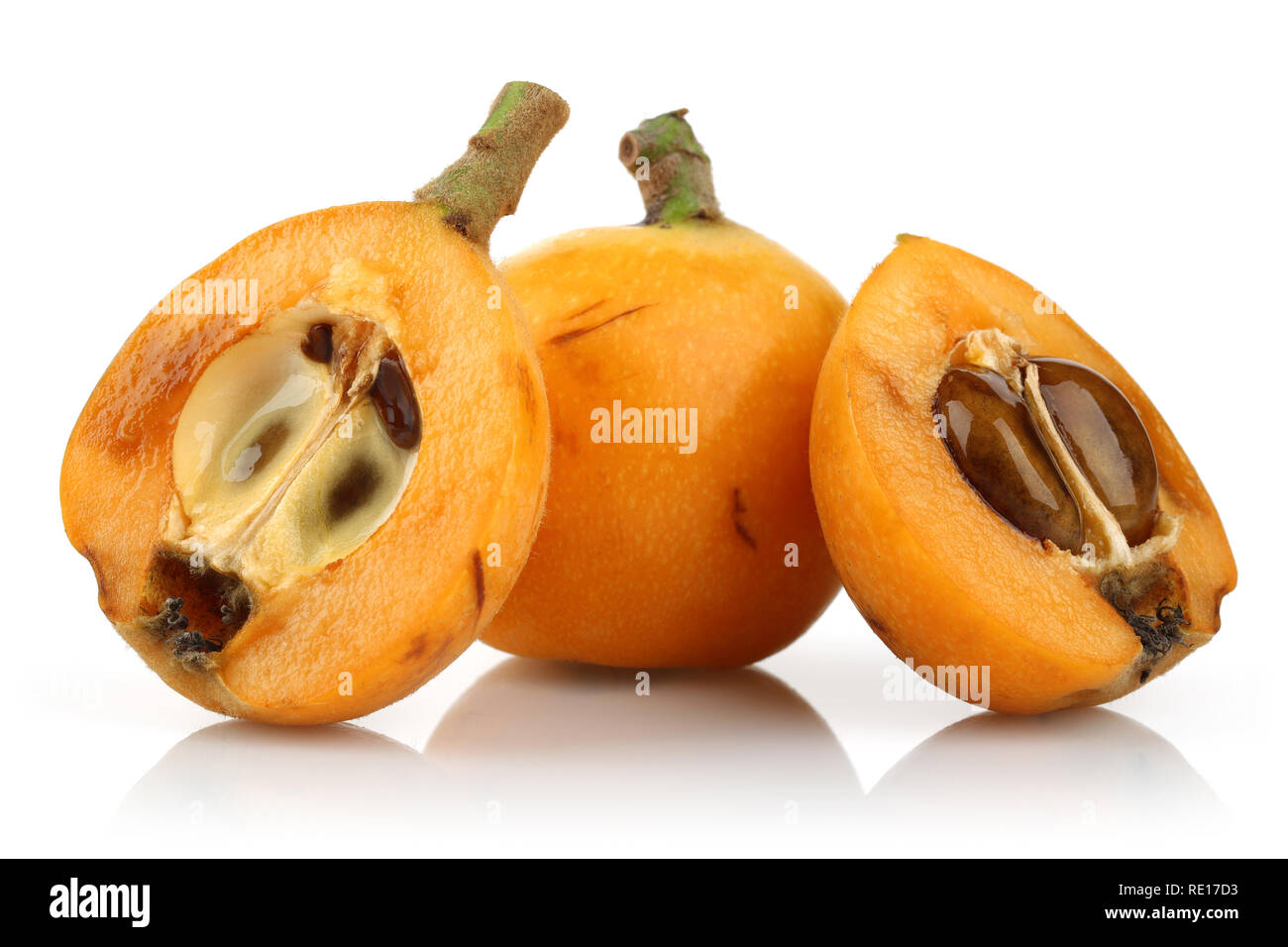 Ripe Loquat fruit or Japanese Plum isolated on white background Stock ...