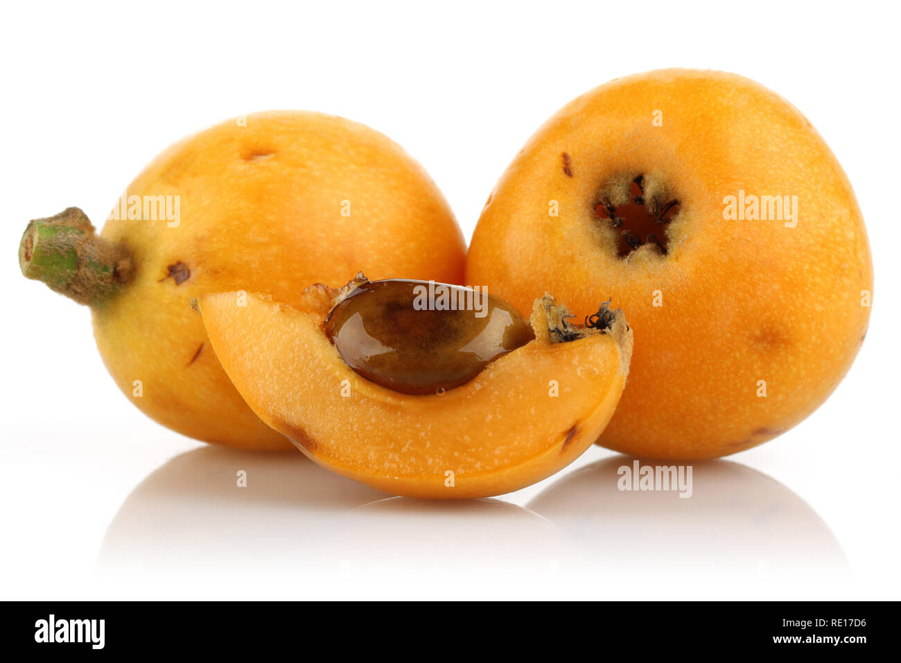 Ripe Loquat fruit or Japanese Plum isolated on white background Stock ...