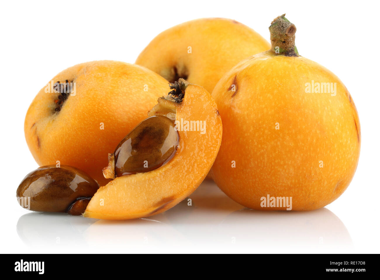 Ripe Loquat fruit or Japanese Plum isolated on white background Stock ...