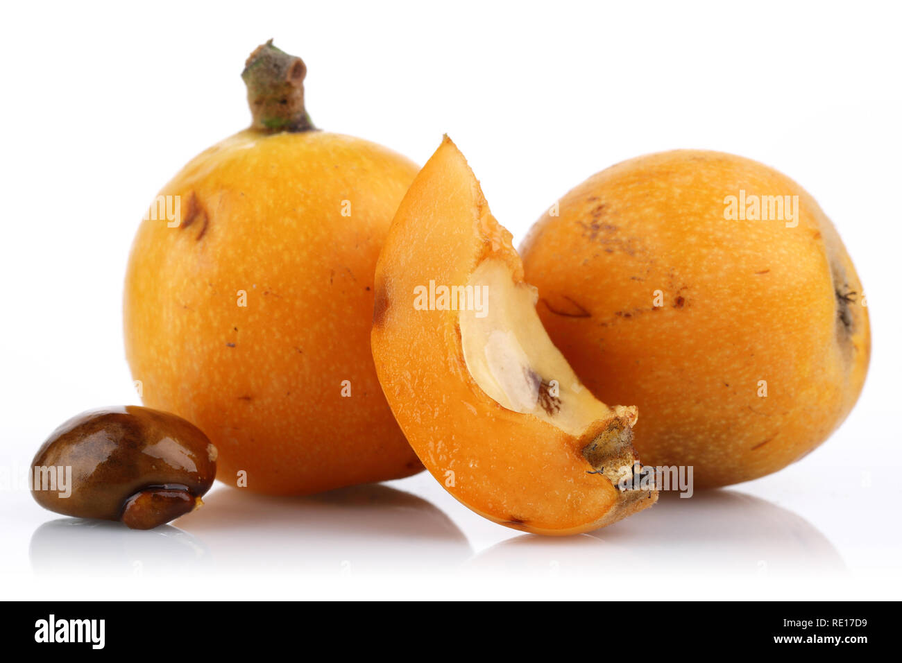 Ripe Loquat fruit or Japanese Plum isolated on white background Stock ...