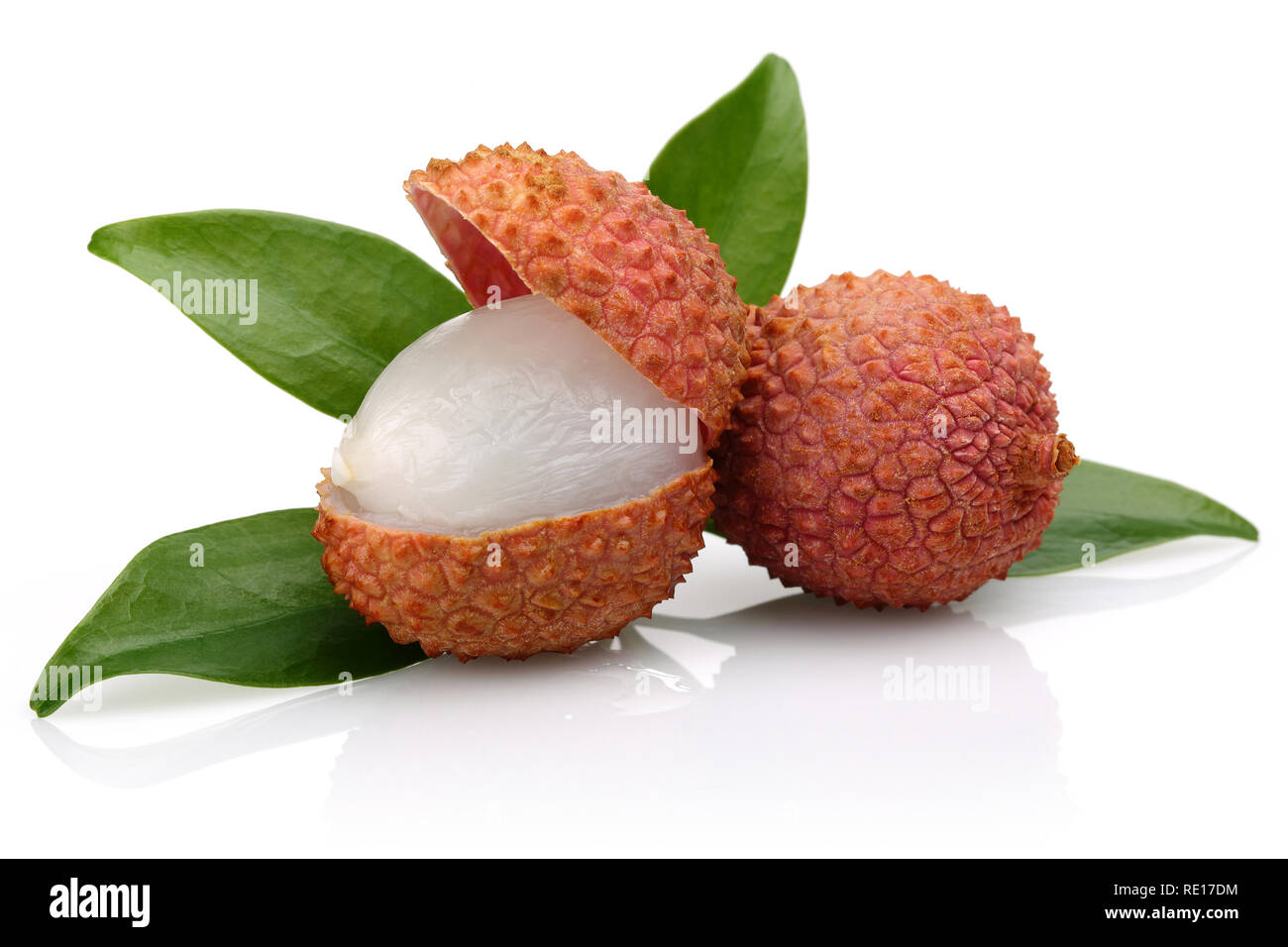 Fresh lychee fruit and leaves isolated on white background Stock Photo ...
