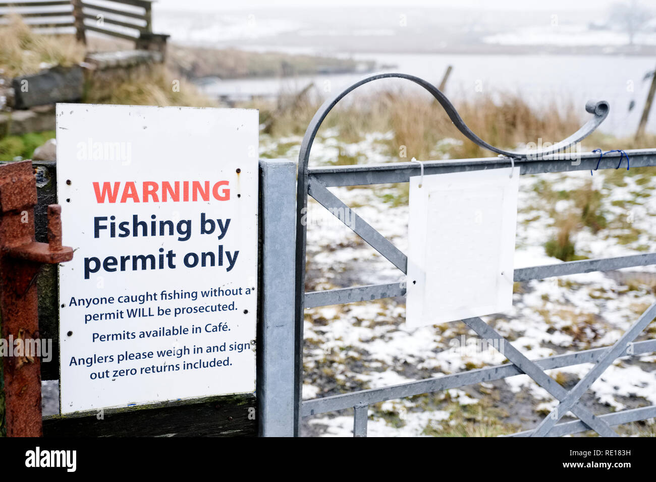 Fishing permit only warning sign at private lake and loch in ...