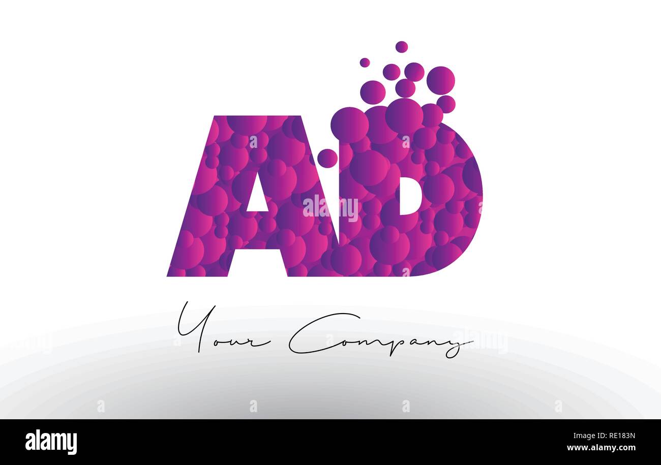 AD A D Dots Letter Logo with Purple Pink Magenta Bubbles Texture Vector ...