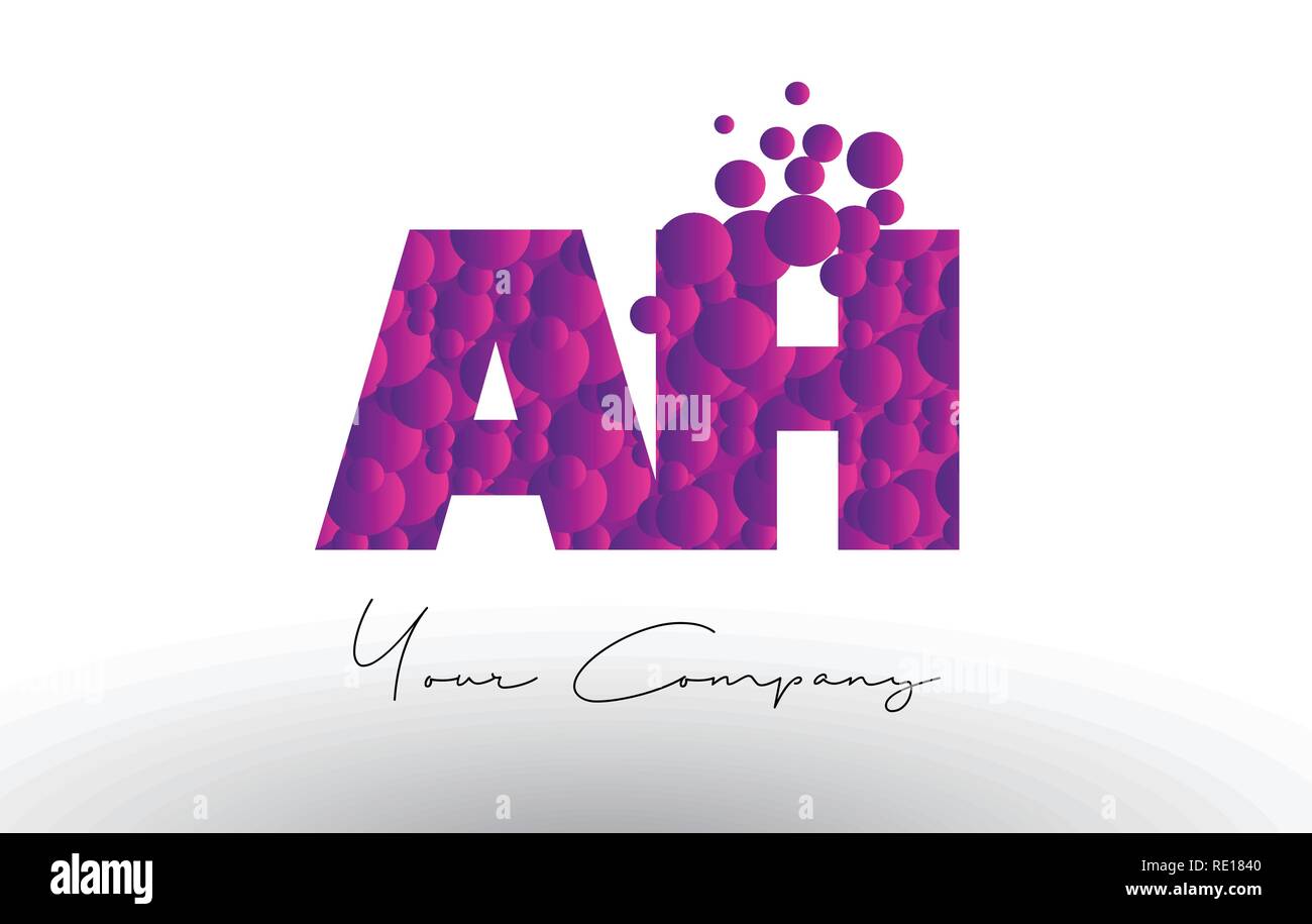 AH A H Dots Letter Logo with Purple Pink Magenta Bubbles Texture Vector ...