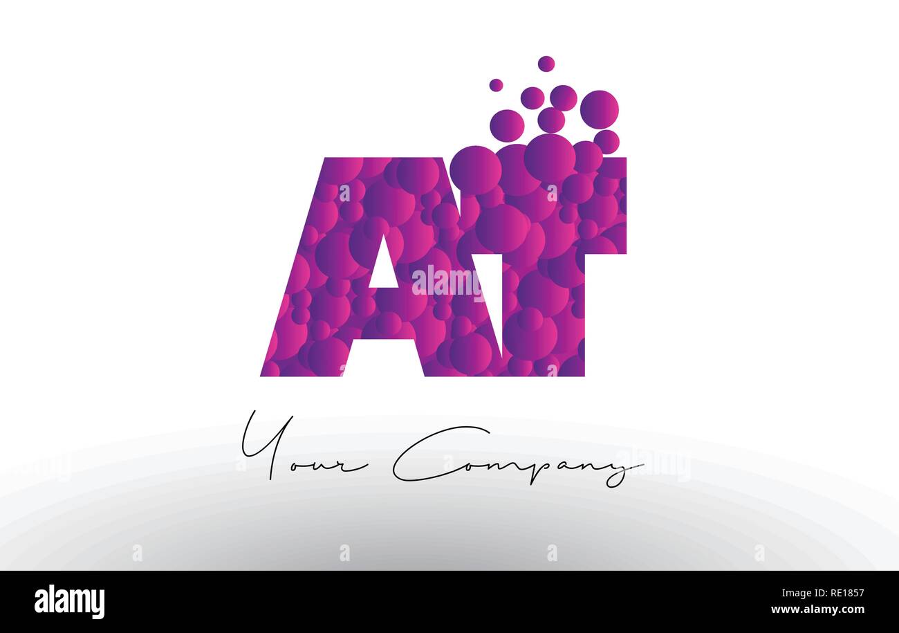 AT A T Dots Letter Logo with Purple Pink Magenta Bubbles Texture Vector ...