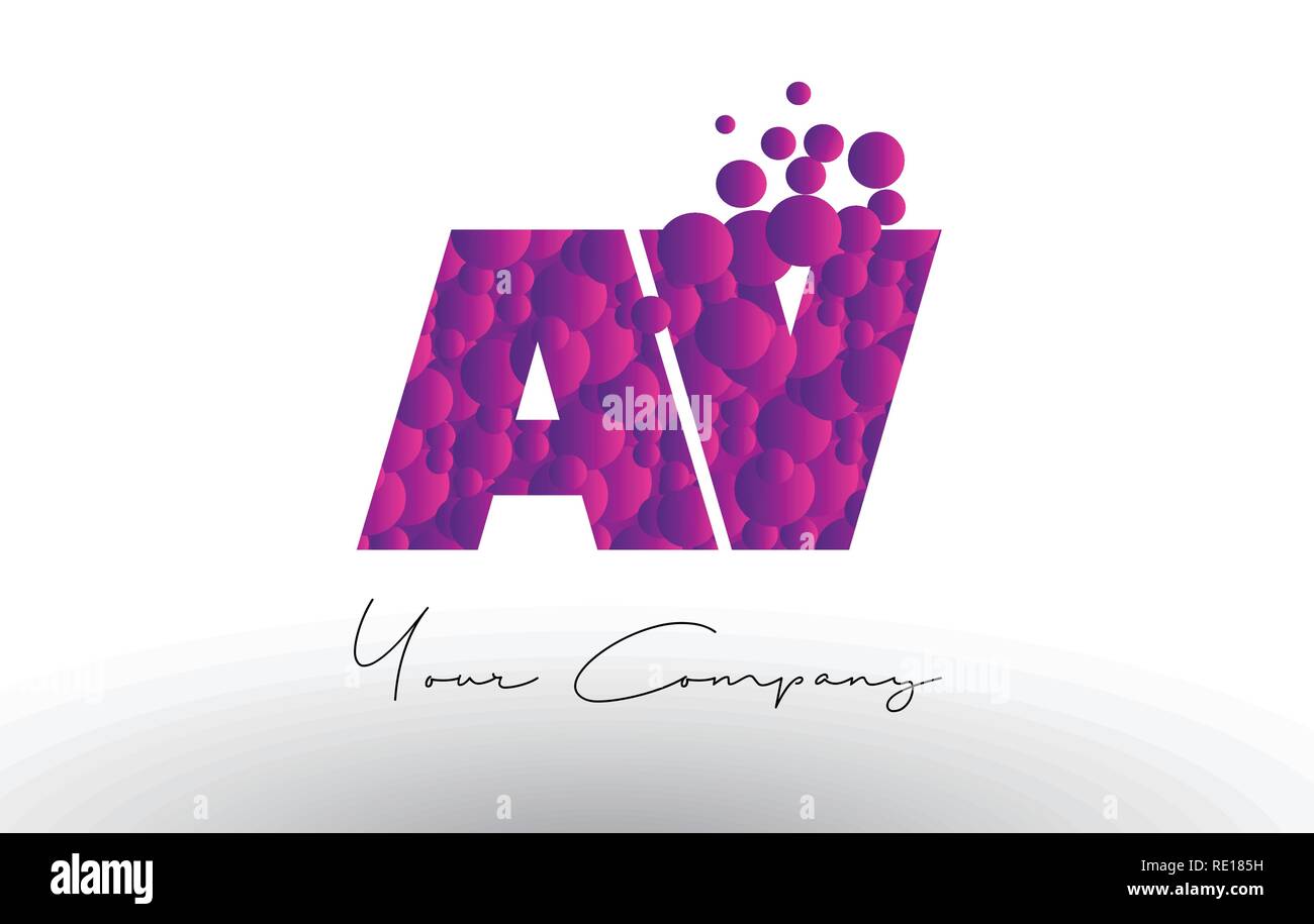 AV A V Dots Letter Logo with Purple Pink Magenta Bubbles Texture Vector ...