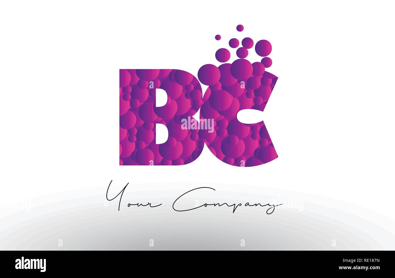 BC B C Dots Letter Logo with Purple Pink Magenta Bubbles Texture Vector ...