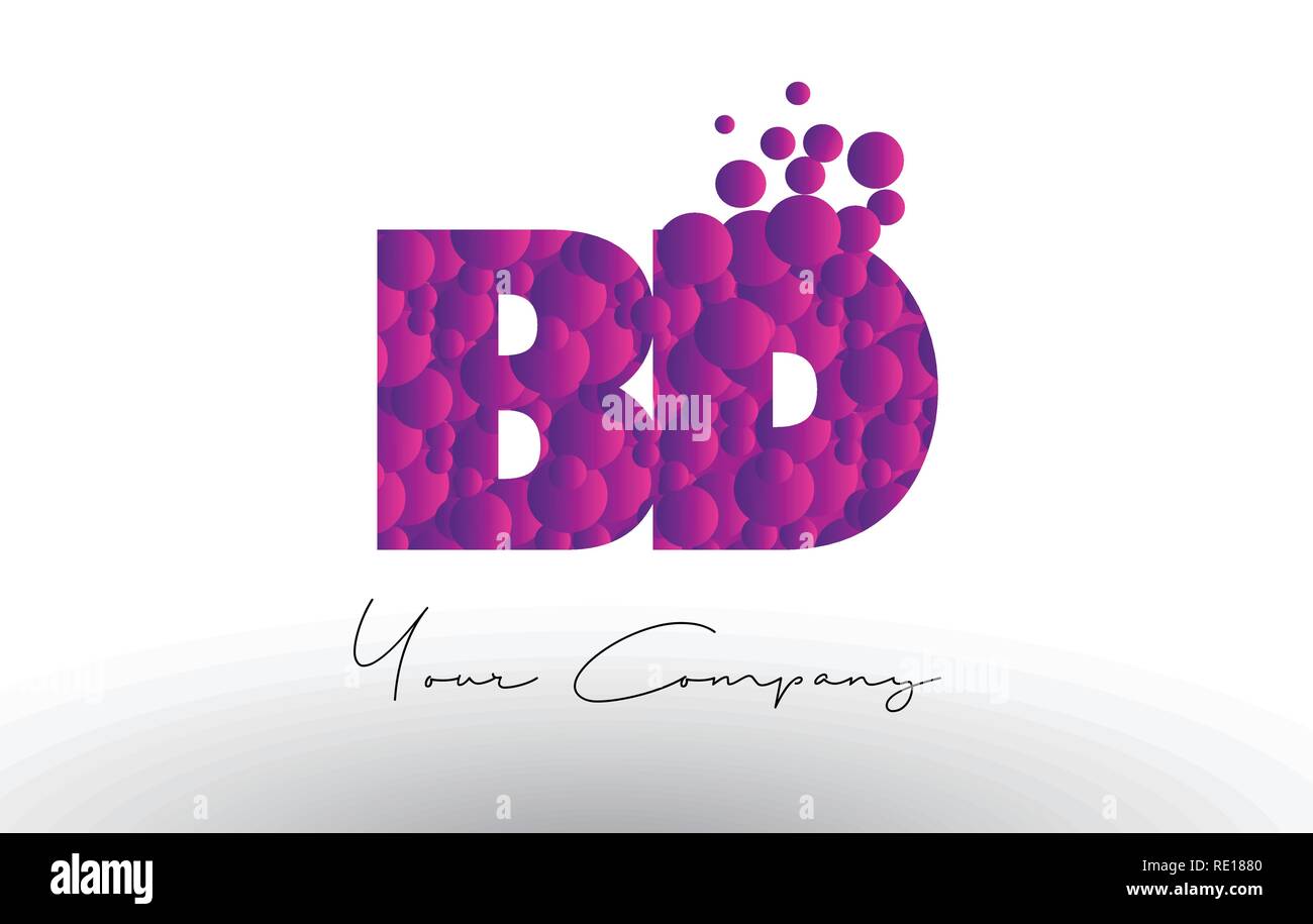 BD B D Dots Letter Logo with Purple Pink Magenta Bubbles Texture Vector ...