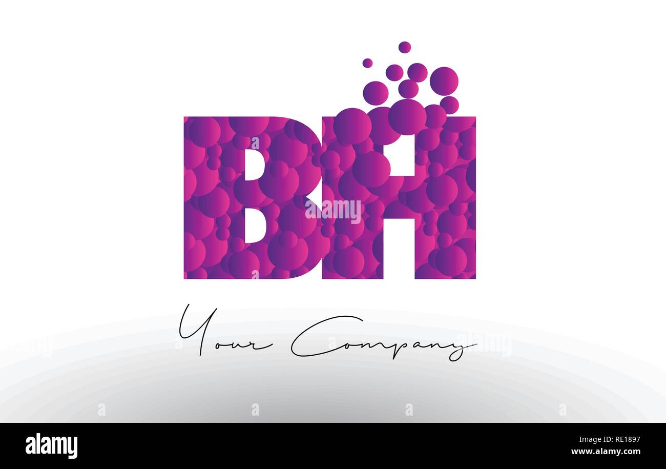 BH B H Dots Letter Logo with Purple Pink Magenta Bubbles Texture Vector ...