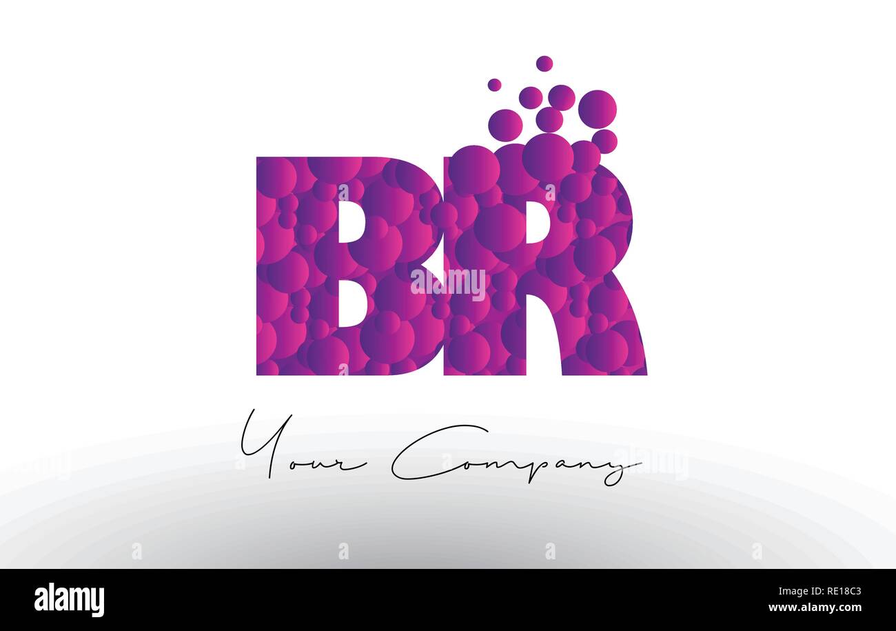 BR B R Dots Letter Logo with Purple Pink Magenta Bubbles Texture Vector ...
