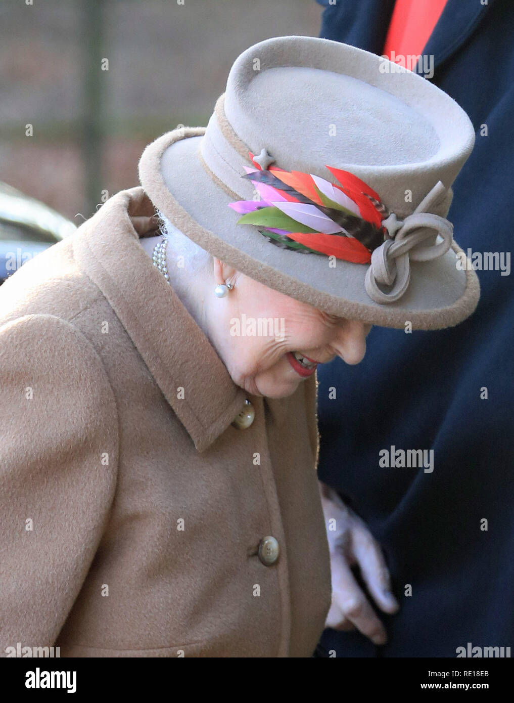 Queen Elizabeth II attends a service at St Peter's church in Wolferton ...