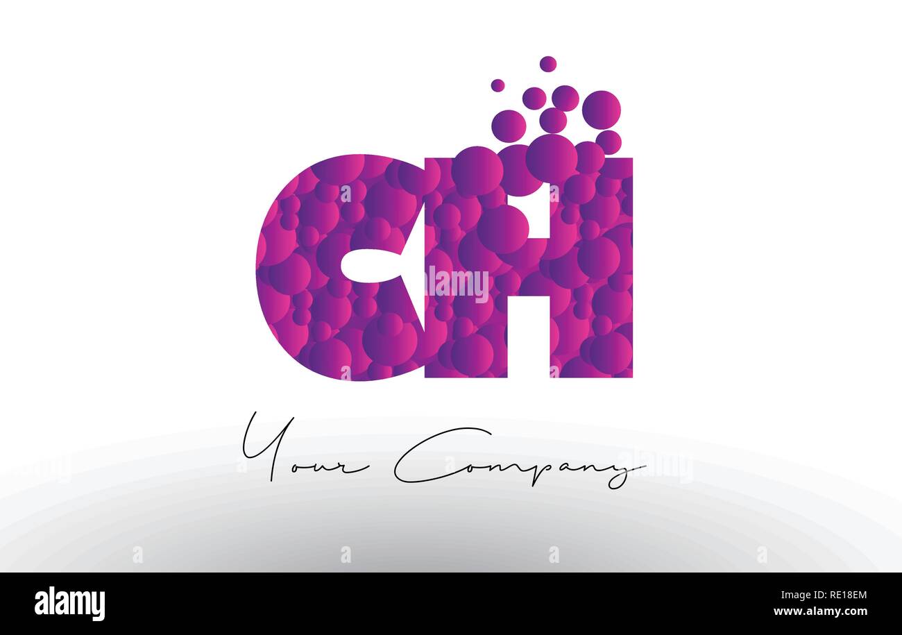 CH C H Dots Letter Logo with Purple Pink Magenta Bubbles Texture Vector ...
