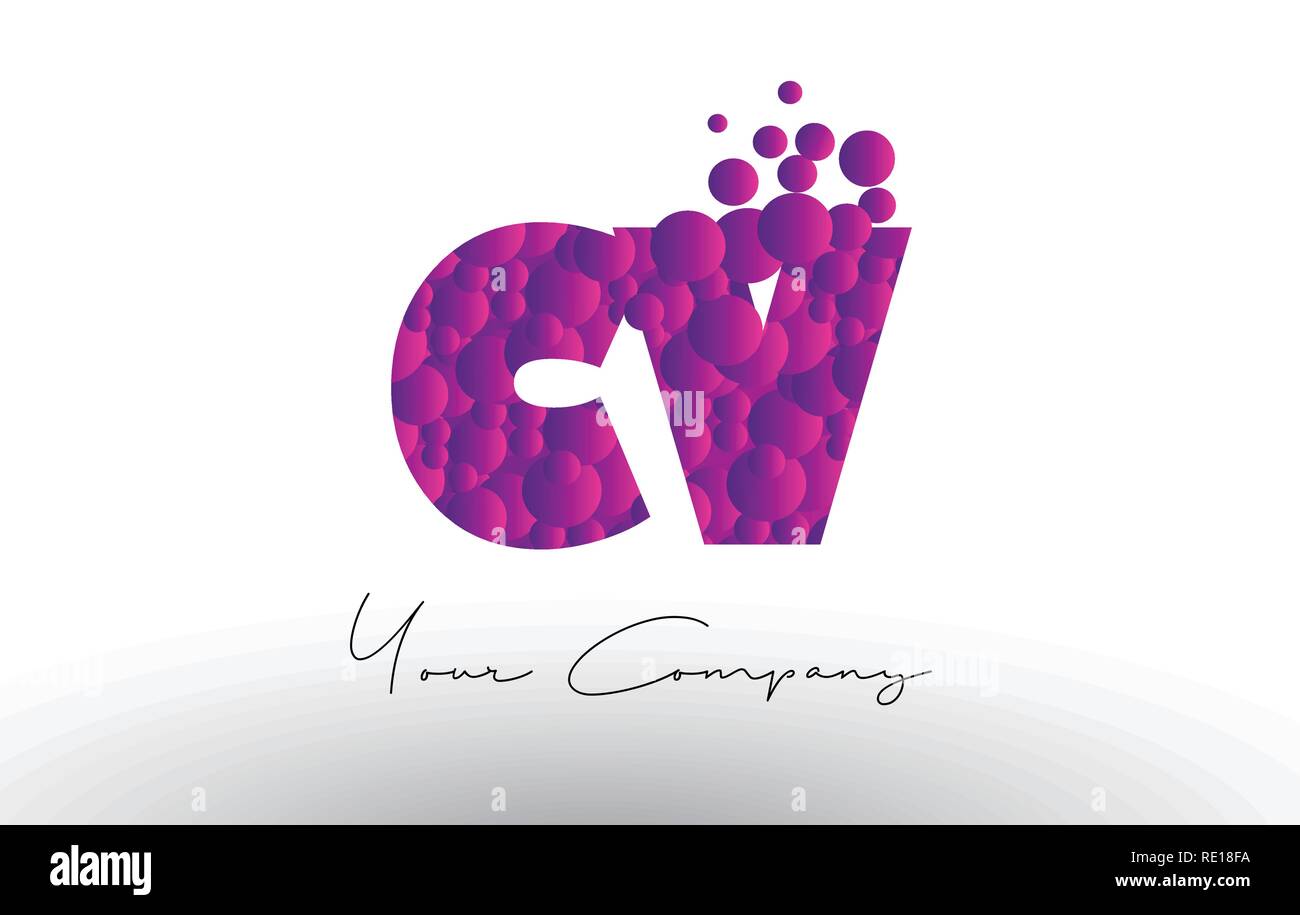CV C V Dots Letter Logo with Purple Pink Magenta Bubbles Texture Vector ...
