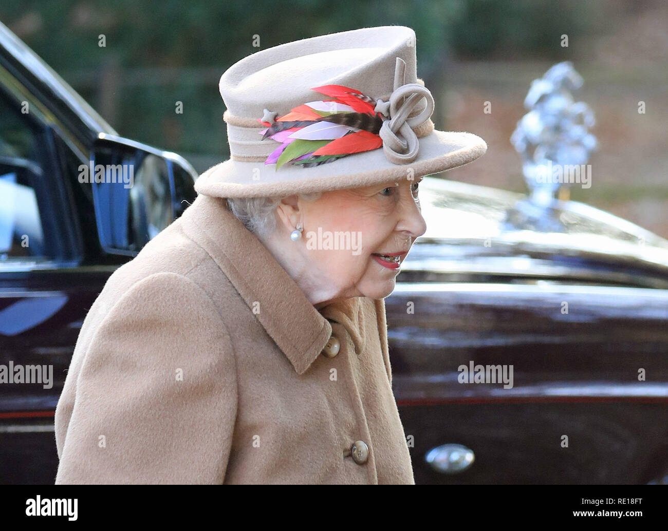 Queen Elizabeth II attends a service at St Peter's church in Wolferton ...