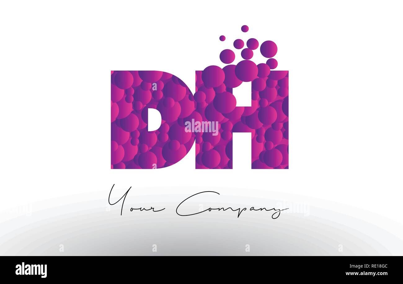 DH D H Dots Letter Logo with Purple Pink Magenta Bubbles Texture Vector ...