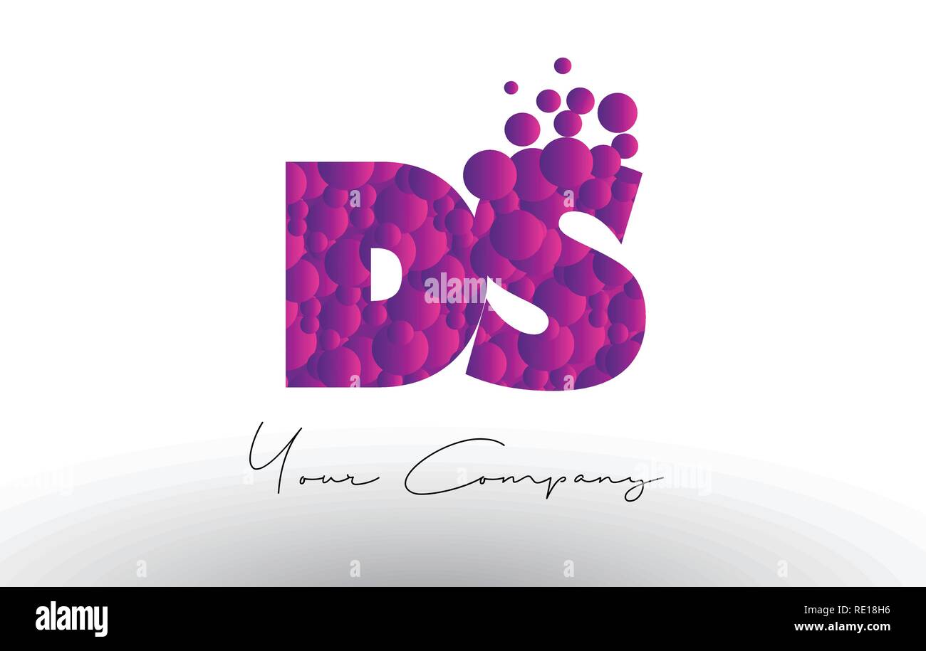 DS D S Dots Letter Logo with Purple Pink Magenta Bubbles Texture Vector ...