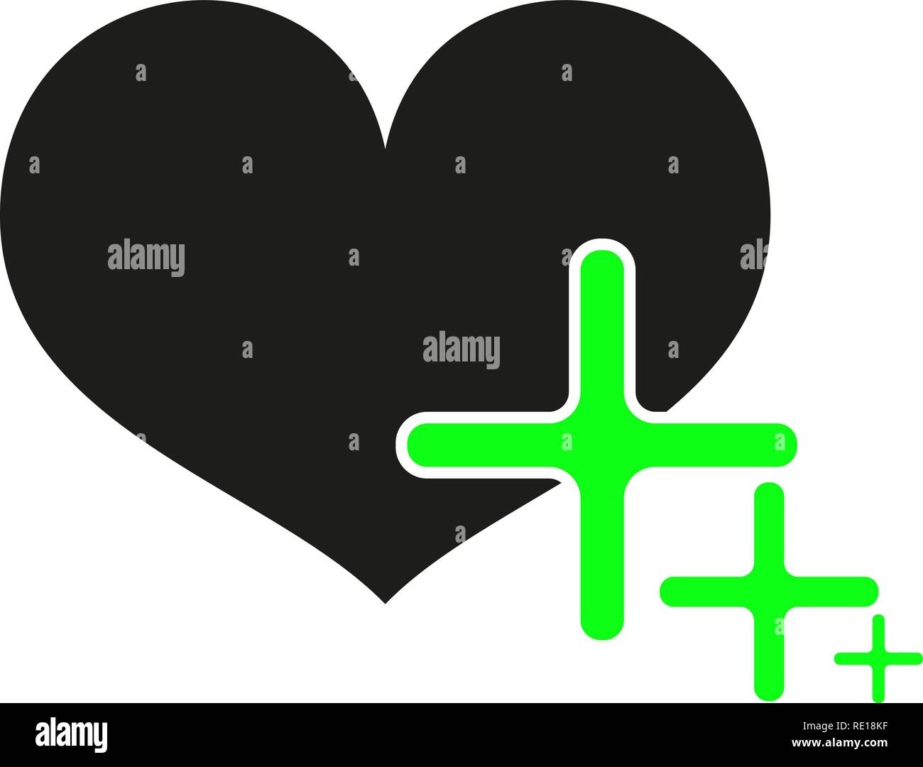 Black heart with green plus on white background. Vector eps 10 Stock ...