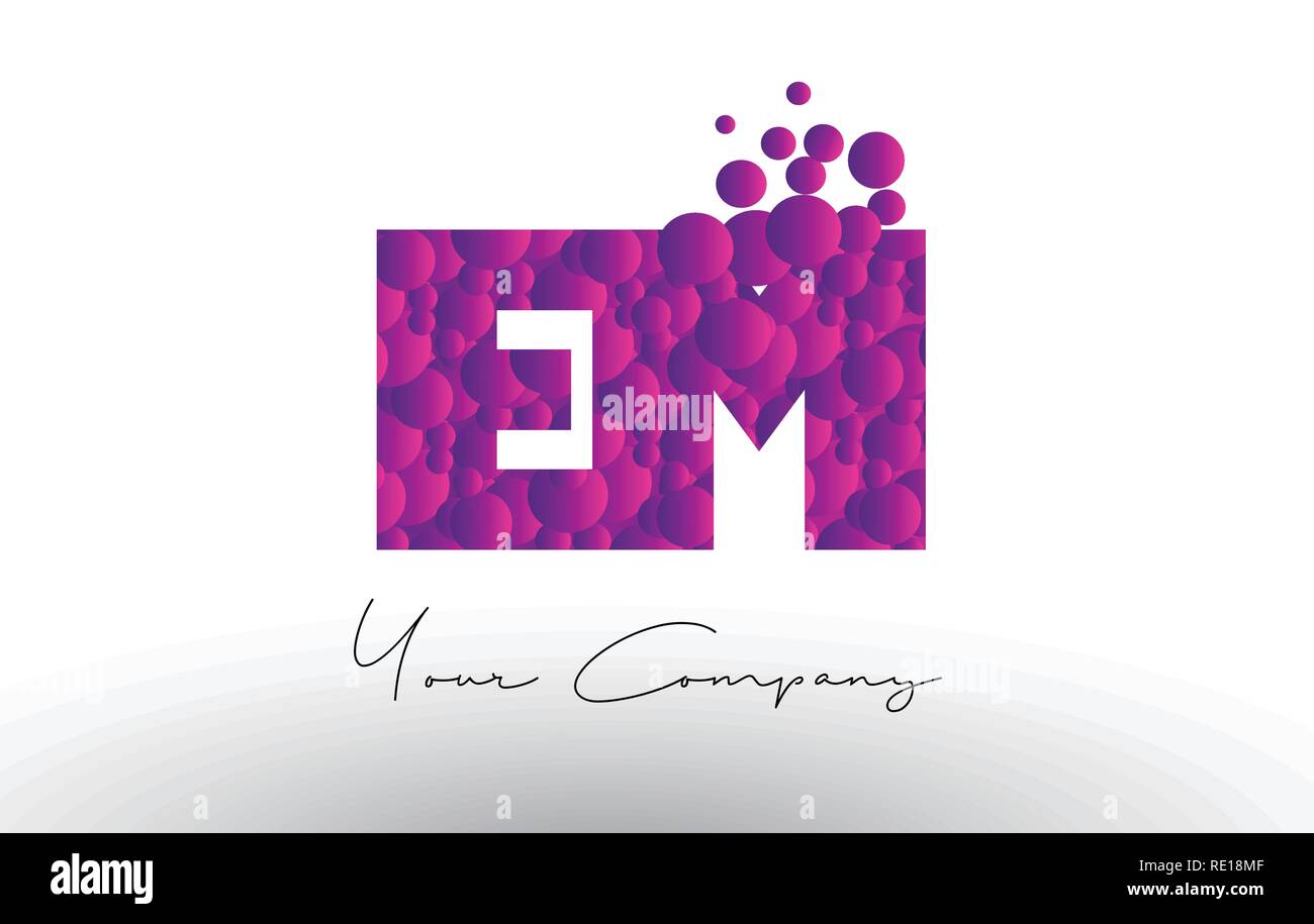 EM E M Dots Letter Logo with Purple Pink Magenta Bubbles Texture Vector ...