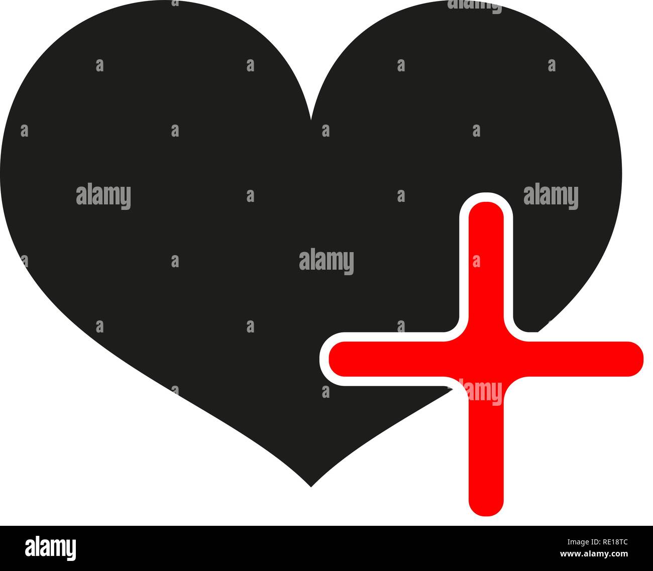 Black heart with red plus on white background. Vector eps 10 Stock ...