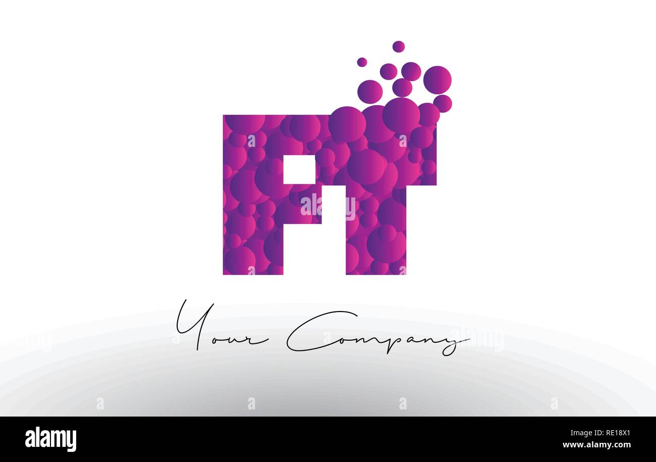 FT F T Dots Letter Logo with Purple Pink Magenta Bubbles Texture Vector ...