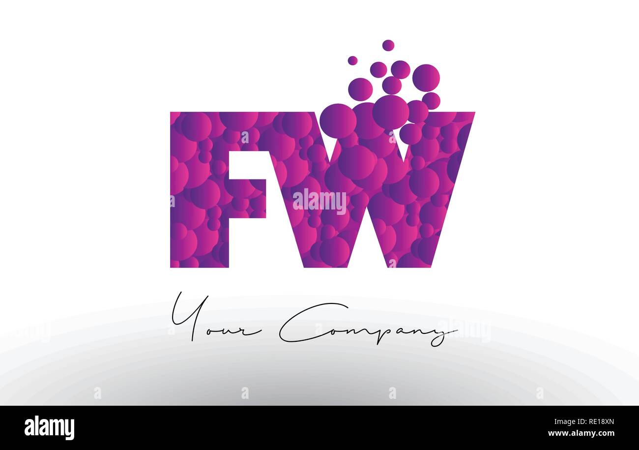 FW F W Dots Letter Logo with Purple Pink Magenta Bubbles Texture Vector ...