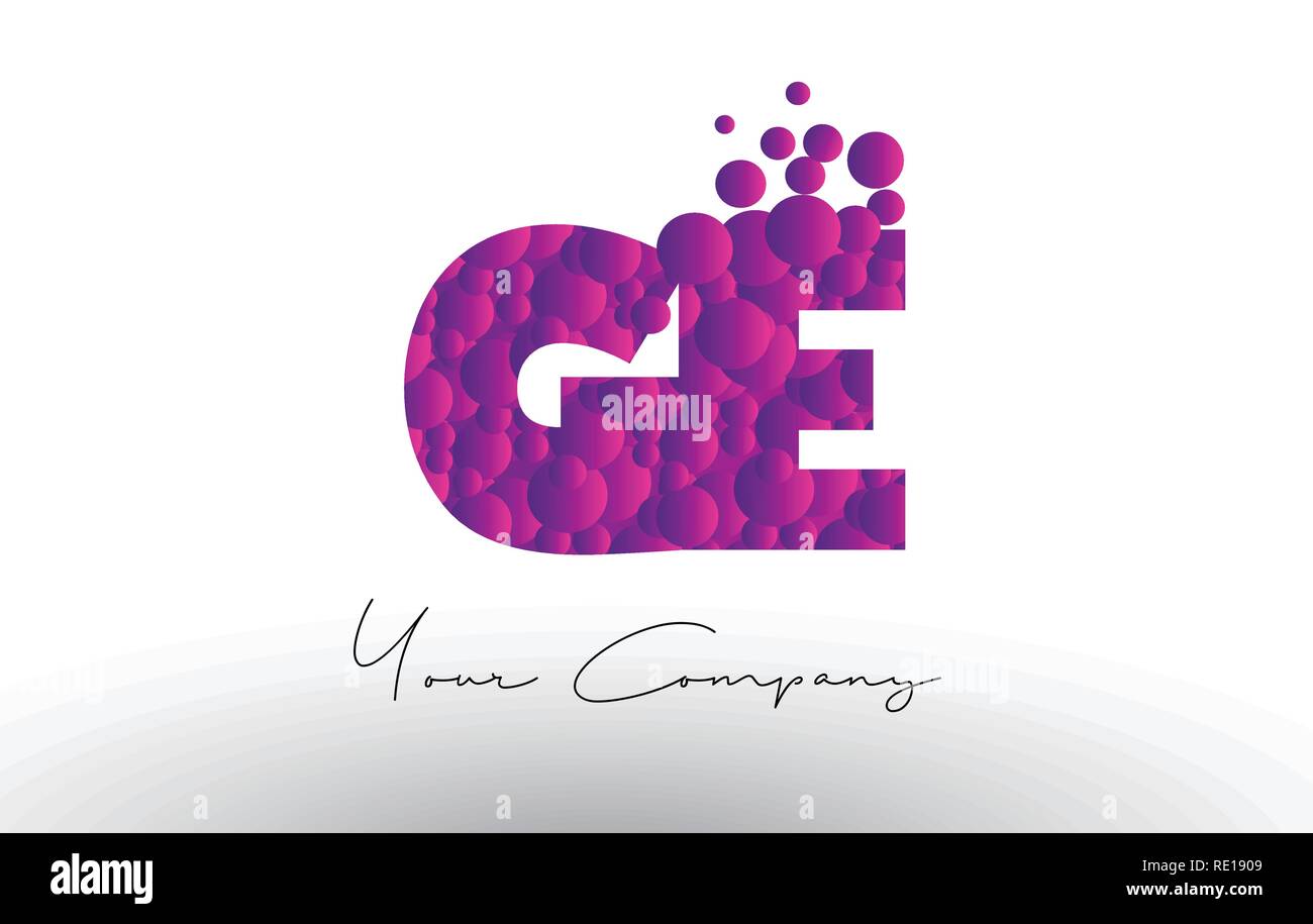 GE G E Dots Letter Logo with Purple Pink Magenta Bubbles Texture Vector ...