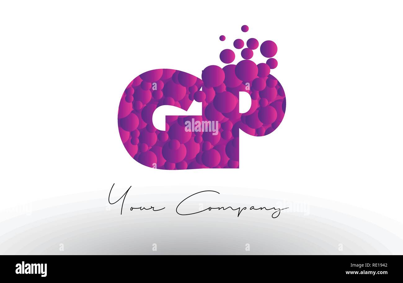 GP G P Dots Letter Logo with Purple Pink Magenta Bubbles Texture Vector ...