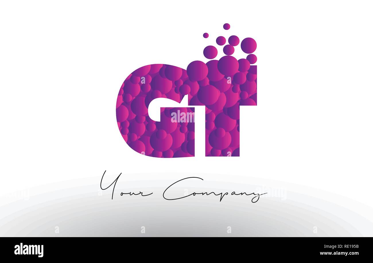 GT G T Dots Letter Logo with Purple Pink Magenta Bubbles Texture Vector ...