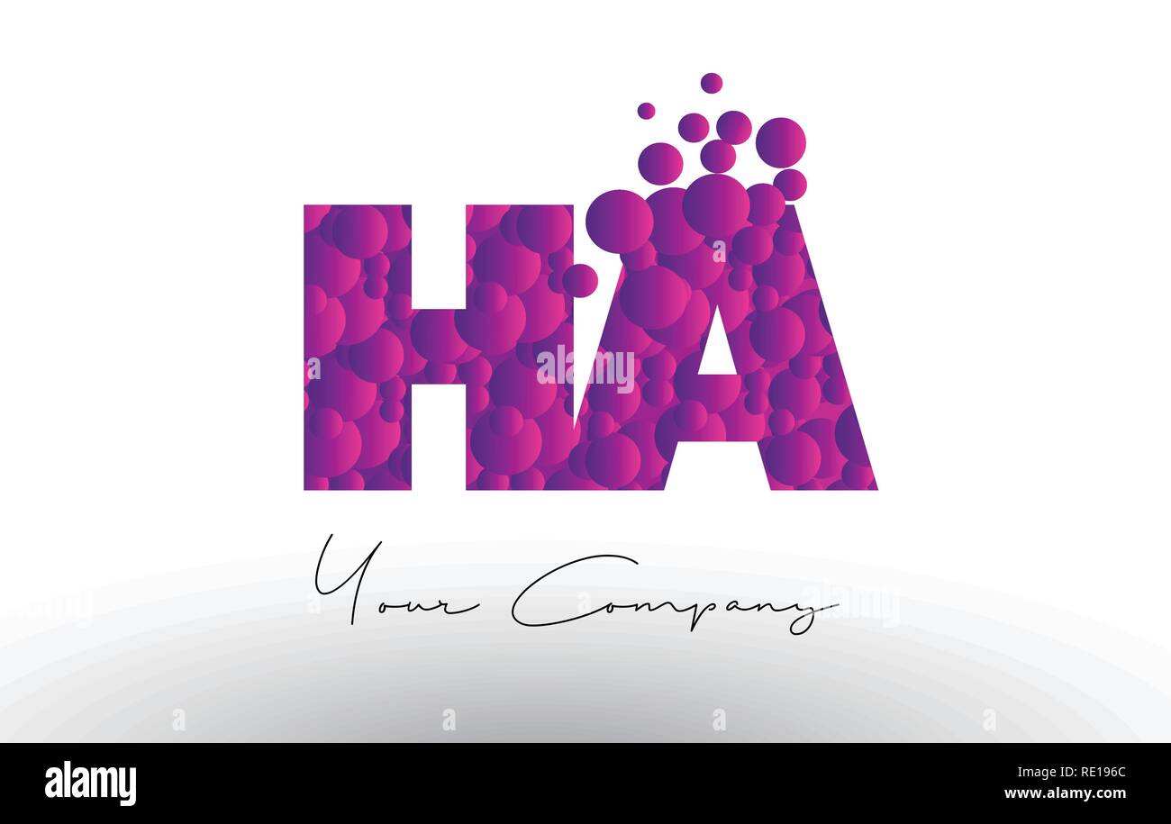 HA H A Dots Letter Logo with Purple Pink Magenta Bubbles Texture Vector ...