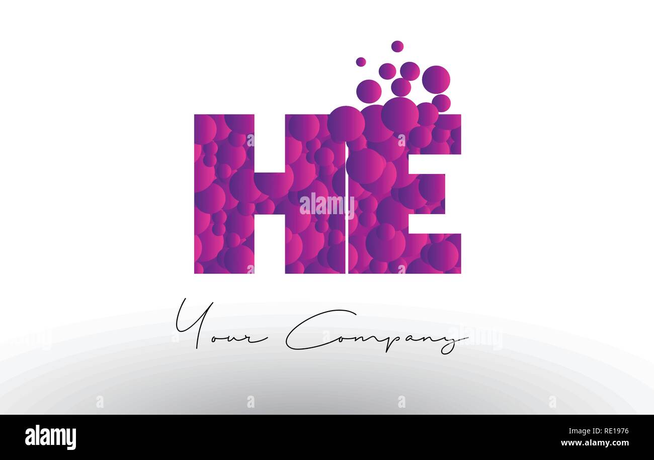 HE H E Dots Letter Logo with Purple Pink Magenta Bubbles Texture Vector ...