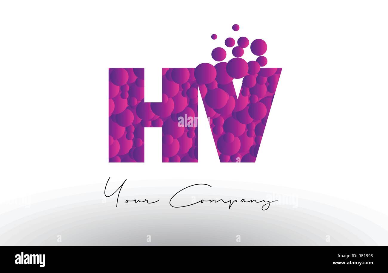 HV H V Dots Letter Logo with Purple Pink Magenta Bubbles Texture Vector ...