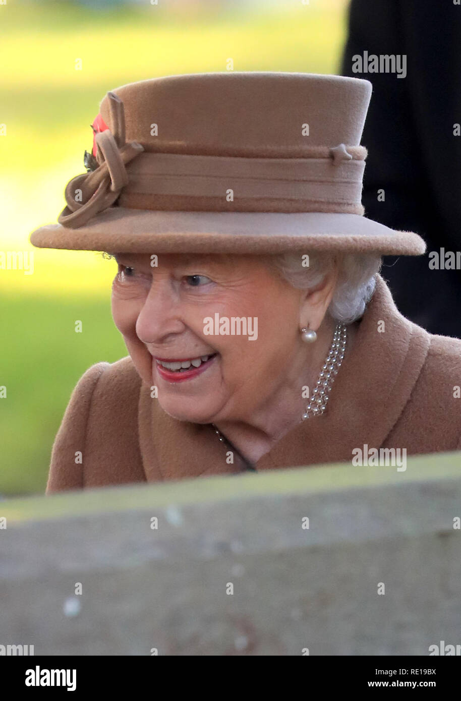 Queen Elizabeth II attends a service at St Peter's church in Wolferton ...