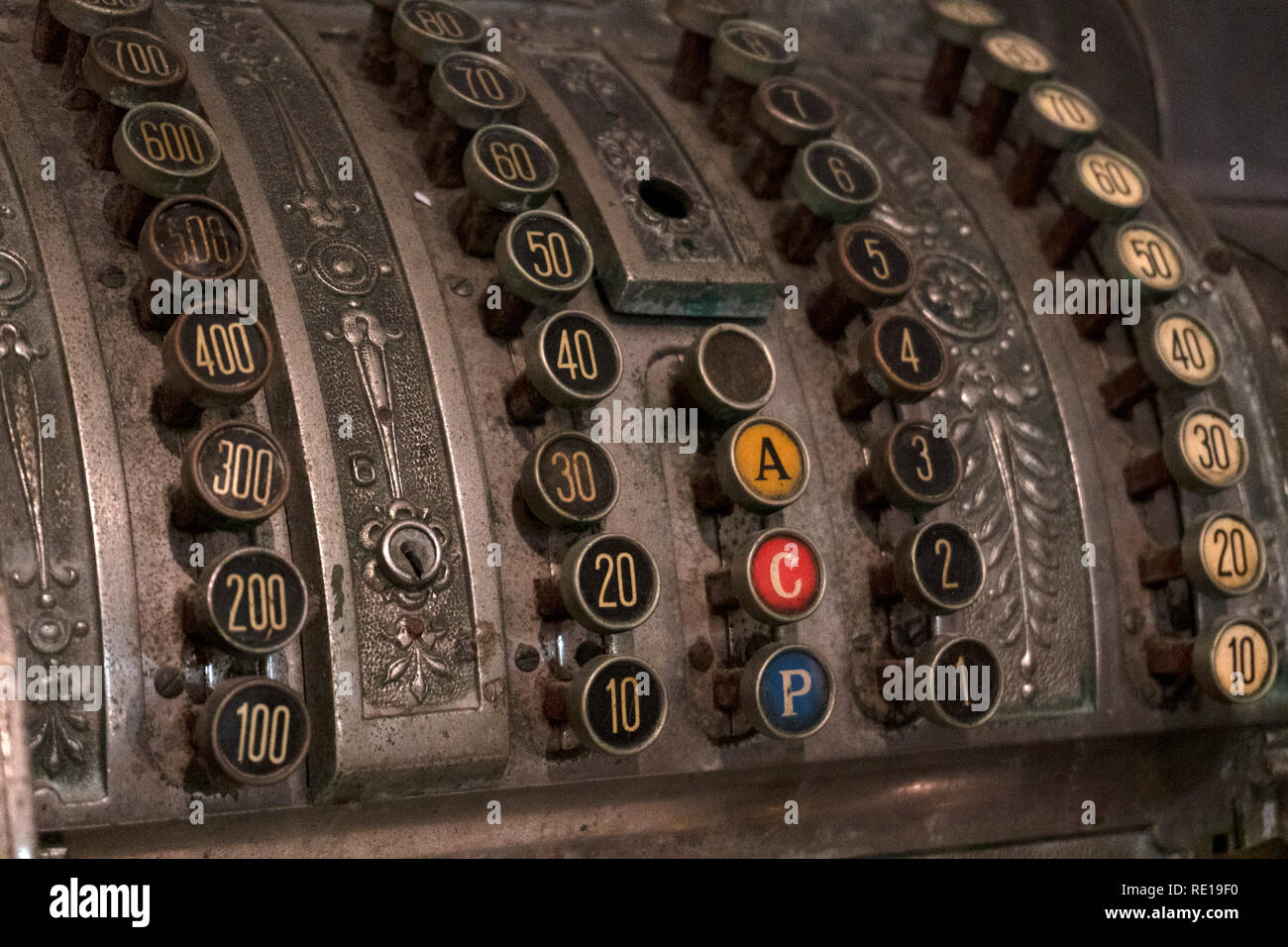 Old cash register vintage close up detail antique Stock Photo - Alamy