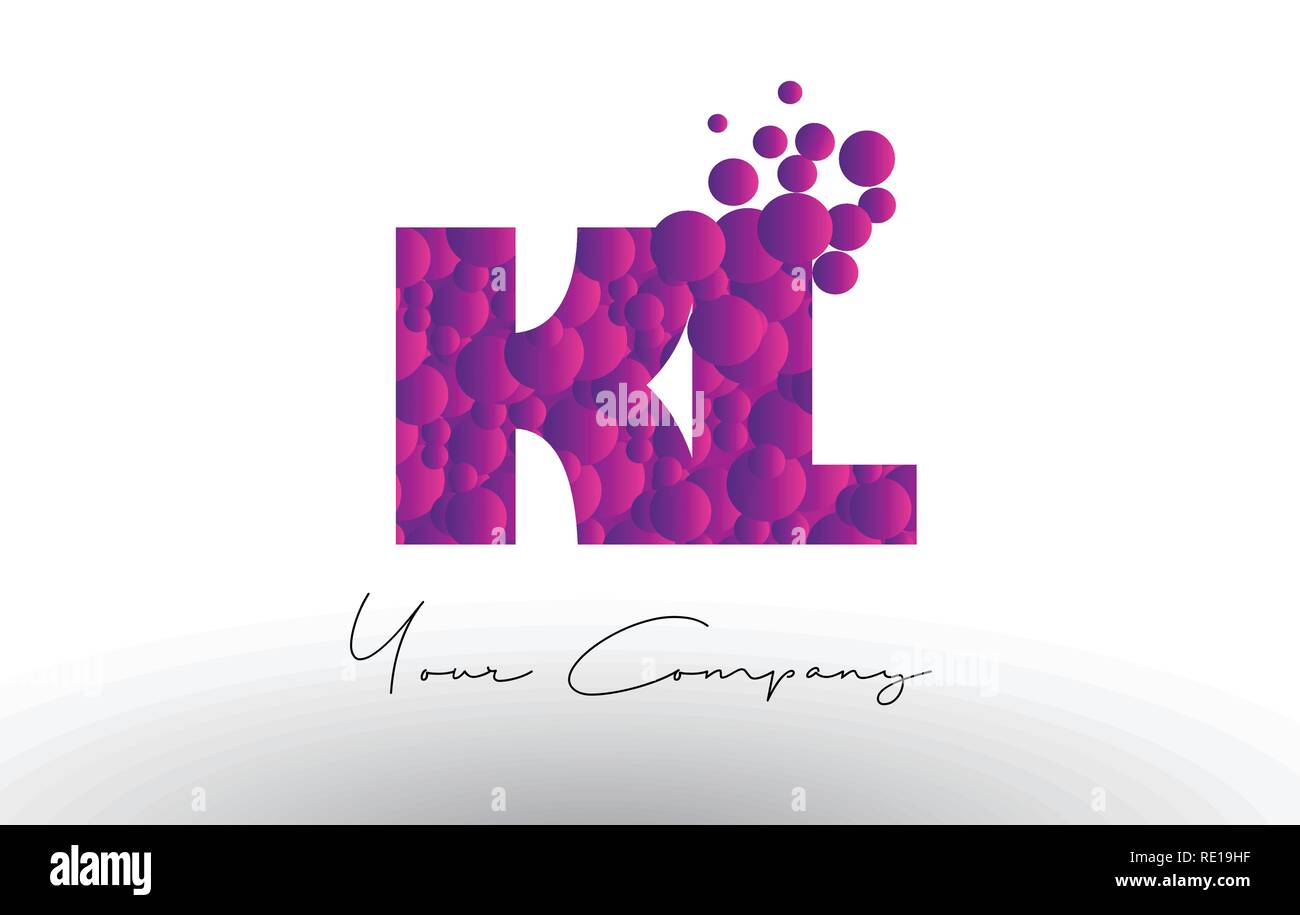 KL K L Dots Letter Logo with Purple Pink Magenta Bubbles Texture Vector ...