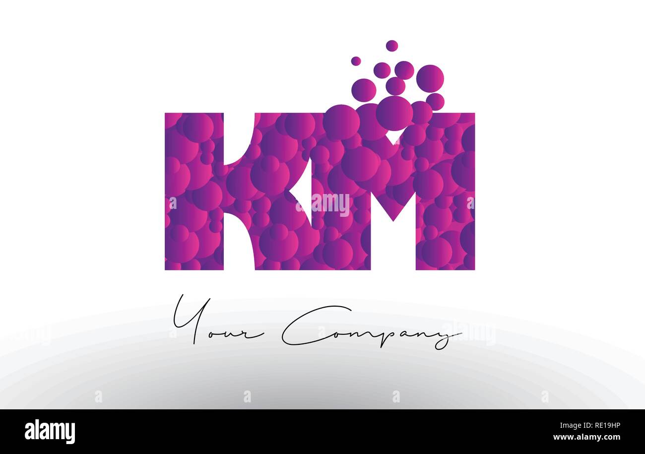 KM K M Dots Letter Logo with Purple Pink Magenta Bubbles Texture Vector ...